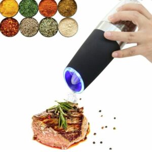 Electric Salt & Pepper Grinders - Black One Hand Grinder - Gifts for Him, Gifts for Home, Stocking Stuffer - 2 Pack