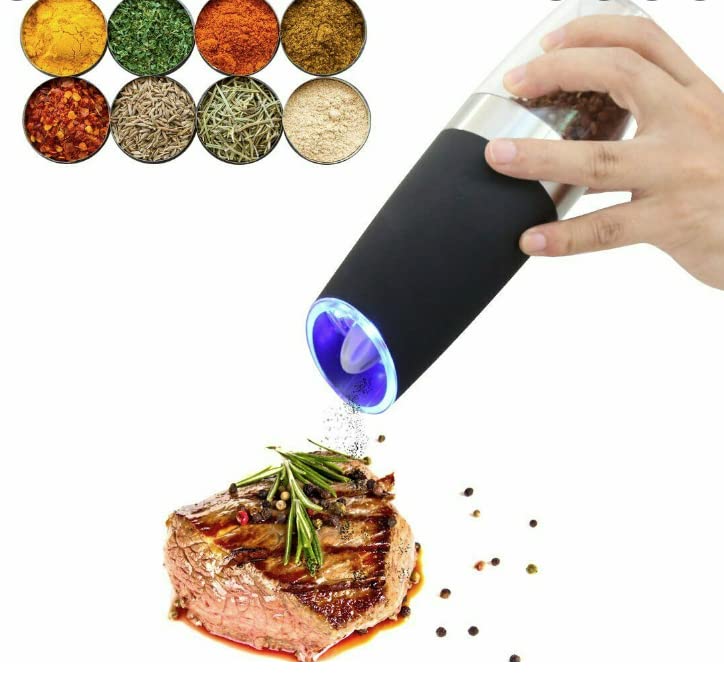 Electric Salt & Pepper Grinders - Black One Hand Grinder - Gifts for Him, Gifts for Home, Stocking Stuffer - 2 Pack