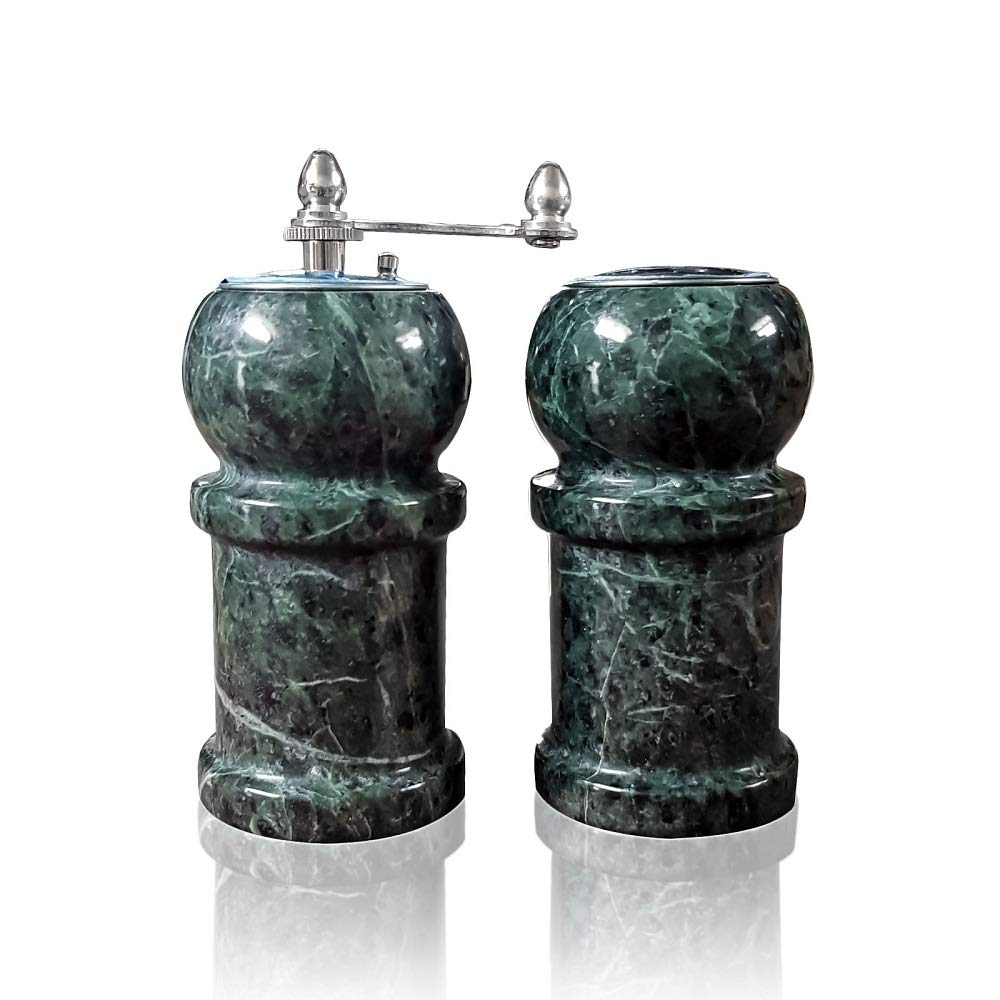 CBAM Salt & Pepper Grinder Set in Italian Green Marble h.5in Home Kitchen Spices Dispenser