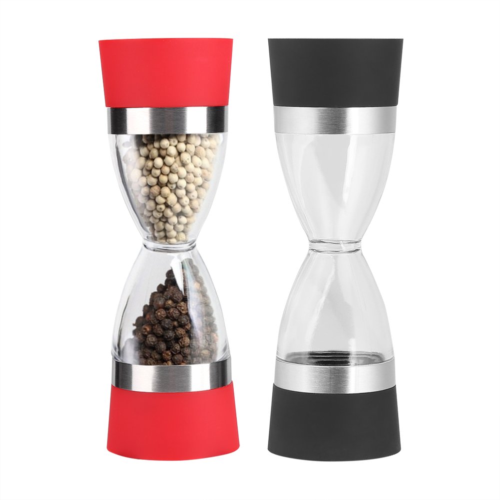 Double-ended Manual Salt Grinder, 2 in 1 Double-ended Manual Kitchen Salt & Pepper Mill Grinder Adjustable Ceramic Rotor(red)