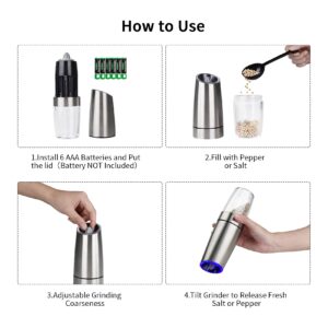 SAVORLIVING Gravity Electric Pepper Grinder with Adjustable Coarseness,One Handed Operation Salt Mill Grinder