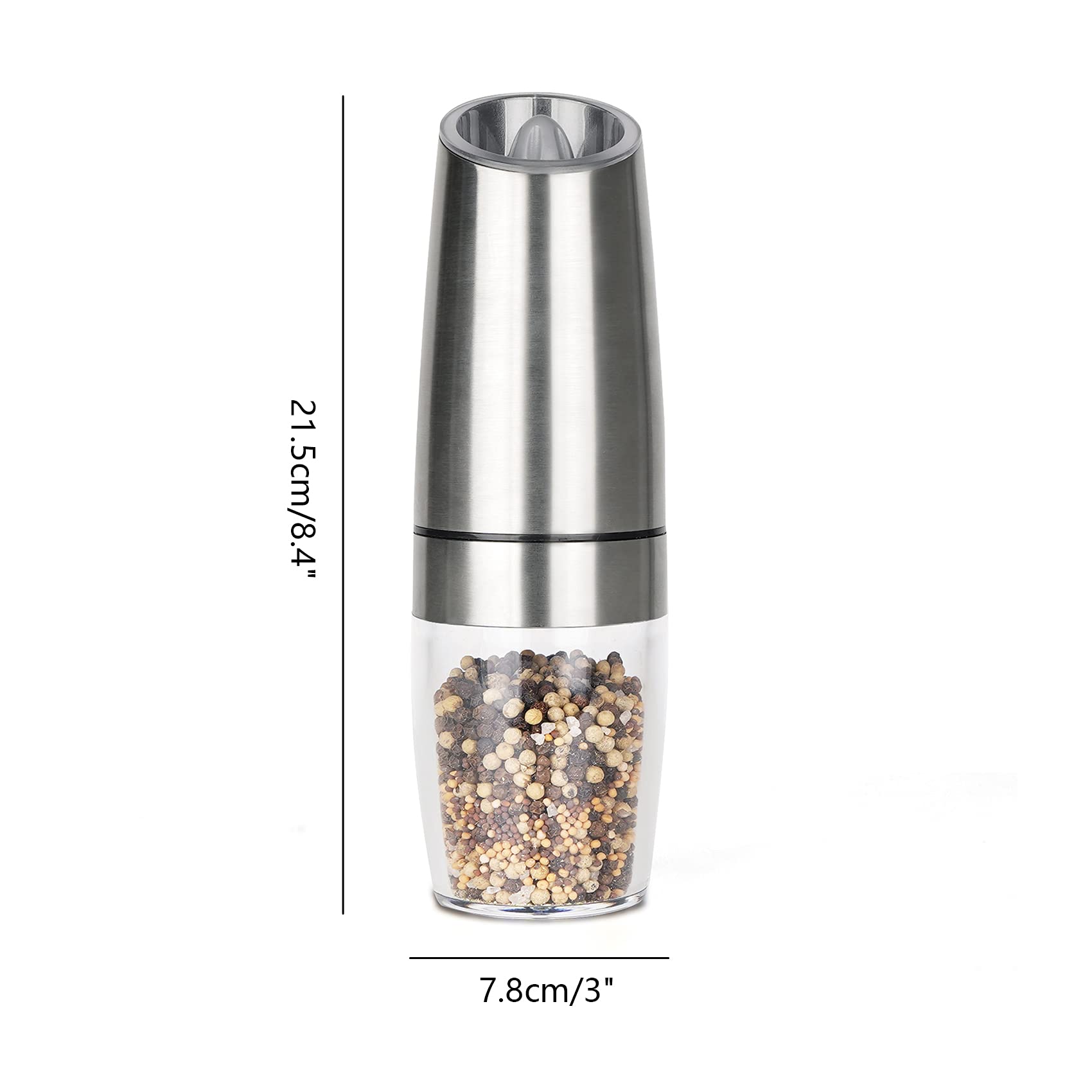 SAVORLIVING Gravity Electric Pepper Grinder with Adjustable Coarseness,One Handed Operation Salt Mill Grinder