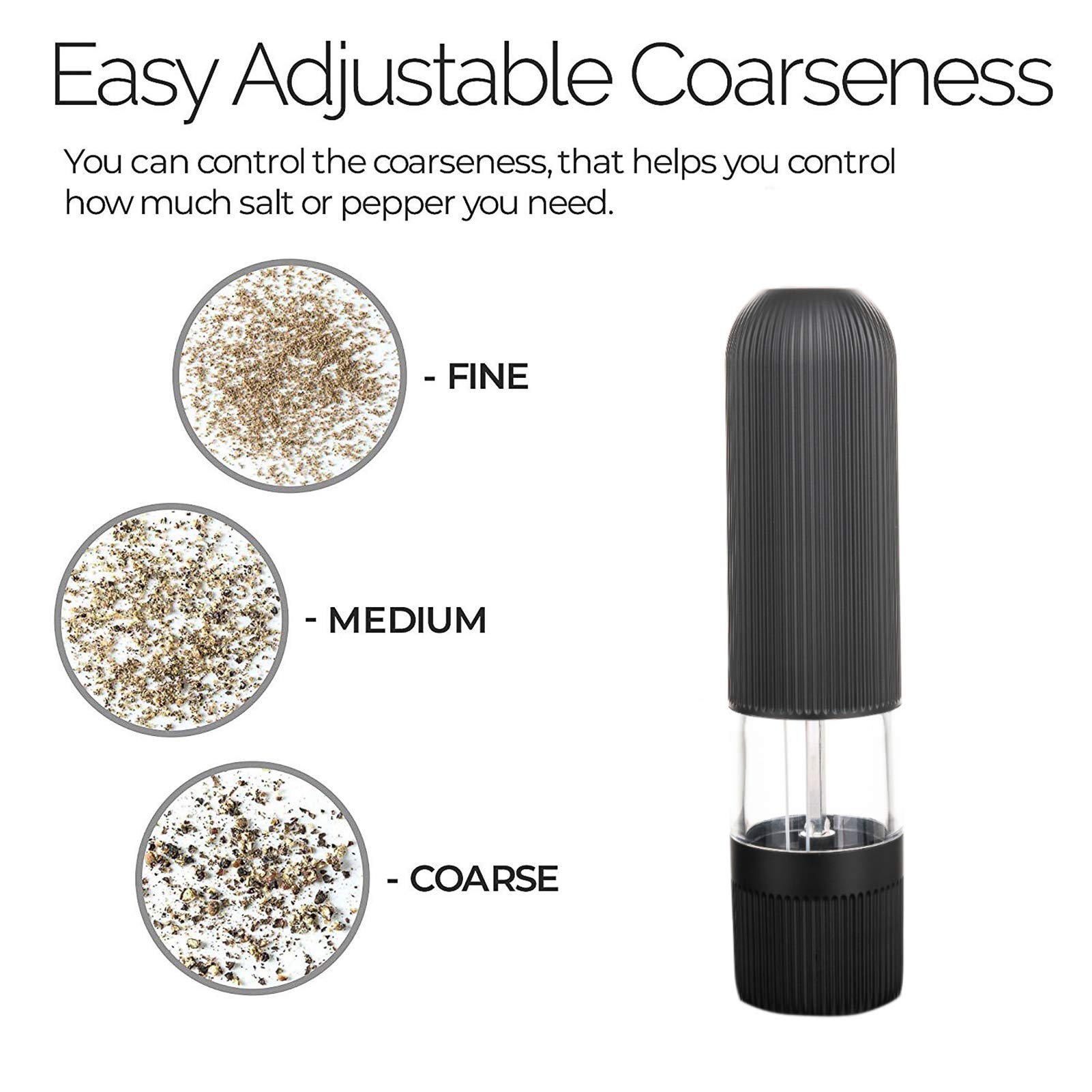 2Pcs Salt and Pepper Electric Grinder Mill Set with Adjustable Coarseness, Battery Powered Electric Salt Pepper Automatic Refillable Mill Grinder