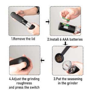 2Pcs Salt and Pepper Electric Grinder Mill Set with Adjustable Coarseness, Battery Powered Electric Salt Pepper Automatic Refillable Mill Grinder