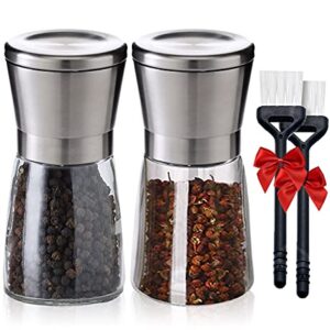 Professional Salt and Pepper Grinder Set of 2 - Brushed 304 Stainless Steel, Adjustable Ceramic Coarseness, Pepper, Sesame, Spice Salt Shaker, Pepper Grinder, Added Bonus Two Cleaning Brush- 6 Oz