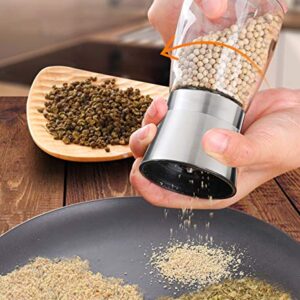 Professional Salt and Pepper Grinder Set of 2 - Brushed 304 Stainless Steel, Adjustable Ceramic Coarseness, Pepper, Sesame, Spice Salt Shaker, Pepper Grinder, Added Bonus Two Cleaning Brush- 6 Oz