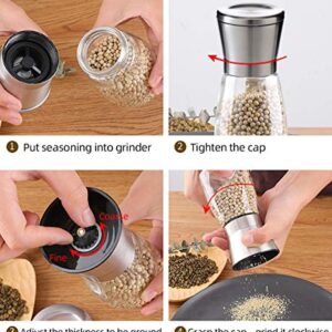 Professional Salt and Pepper Grinder Set of 2 - Brushed 304 Stainless Steel, Adjustable Ceramic Coarseness, Pepper, Sesame, Spice Salt Shaker, Pepper Grinder, Added Bonus Two Cleaning Brush- 6 Oz