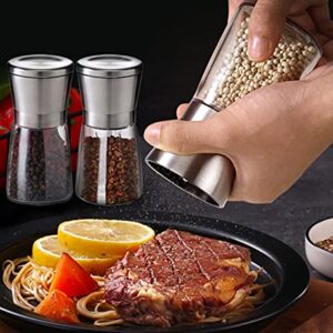 Professional Salt and Pepper Grinder Set of 2 - Brushed 304 Stainless Steel, Adjustable Ceramic Coarseness, Pepper, Sesame, Spice Salt Shaker, Pepper Grinder, Added Bonus Two Cleaning Brush- 6 Oz