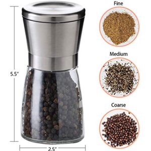 Professional Salt and Pepper Grinder Set of 2 - Brushed 304 Stainless Steel, Adjustable Ceramic Coarseness, Pepper, Sesame, Spice Salt Shaker, Pepper Grinder, Added Bonus Two Cleaning Brush- 6 Oz