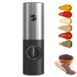 automatic salt and pepper grinder, pepper grinder refillable with adjustable coarseness, battery operated salt grinder with led light, electric pepper grinder battery operated, one-handed operation