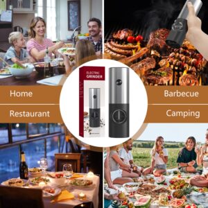 Automatic Salt and Pepper Grinder, Pepper Grinder refillable with Adjustable Coarseness, Battery Operated Salt Grinder with LED Light, Electric Pepper Grinder Battery Operated, One-handed Operation