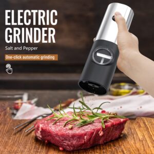 Automatic Salt and Pepper Grinder, Pepper Grinder refillable with Adjustable Coarseness, Battery Operated Salt Grinder with LED Light, Electric Pepper Grinder Battery Operated, One-handed Operation