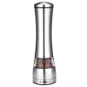 HQGSJ Electric Salt and Pepper Grinder,Battery Operated with LED Light,Stainless Steel Automatic Mill,Adjustable Ceramic Coarseness Salt grinder and pepper Mill （ONE PACK）