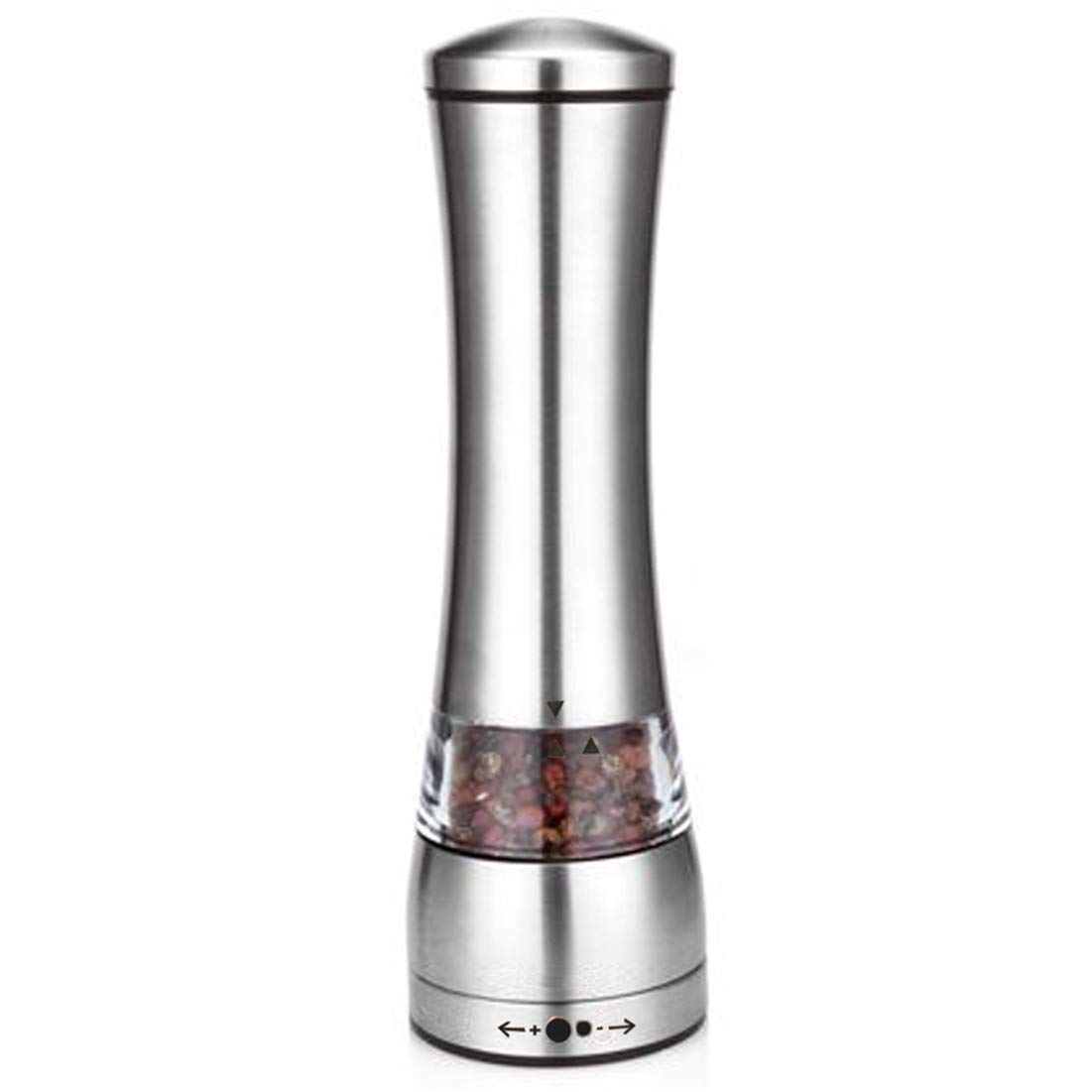 HQGSJ Electric Salt and Pepper Grinder,Battery Operated with LED Light,Stainless Steel Automatic Mill,Adjustable Ceramic Coarseness Salt grinder and pepper Mill （ONE PACK）