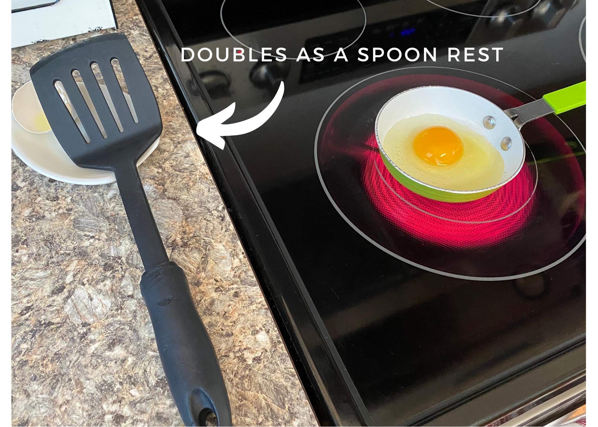 Crack'em Egg Cracker & Spoon Rest (Candy Apple Red) - Perfectly Cracks Eggs & Contains Messes - Easy to Use & Clean - Great for Kids - Prevents Broken Yolks