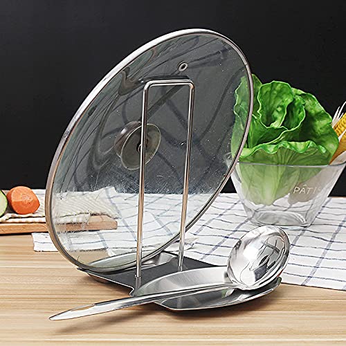 Kitchen Pan Lid Holder for Pots and Spoon Rest Stainless Steel Cookware Organizer Desktop Uncluttered Solution (Lid &Spoon Rest)