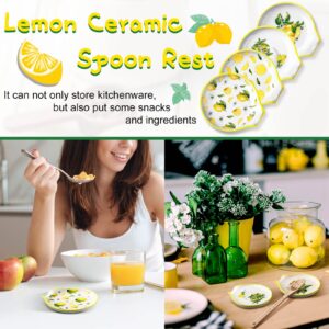 4 Pcs Ceramic Spoon Rest Lemon Spoon Rest for Stove Top Lemon Kitchen Decor Cute Lemon Tea Spoon Rest Farmhouse Housewarming Gifts Cooking Utensil Holder for Kitchen Counter Decoration (Lemon)