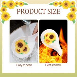 Ceramic Spoon Rest Flower Utensil Holder Sunflower Spoon Rest for Stove Gold Rim Kitchen Decor Spoon Sunflower Kitchen Accessories Cooking Utensil Gifts Farmhouse Spoon Rest for Kitchen Coffee Bar