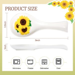 Ceramic Spoon Rest Flower Utensil Holder Sunflower Spoon Rest for Stove Gold Rim Kitchen Decor Spoon Sunflower Kitchen Accessories Cooking Utensil Gifts Farmhouse Spoon Rest for Kitchen Coffee Bar