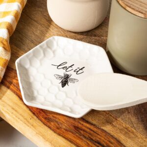 Young's Inc. Spoon Rest for Stove Top and Kitchen Counter - Ceramic Spoon Holder - Durable and Easy-to-Clean - Can Hold Ladles, Spatulas, Tea Bags, and More - Stylish Honey Bee Design - 5" x 5" x 1"