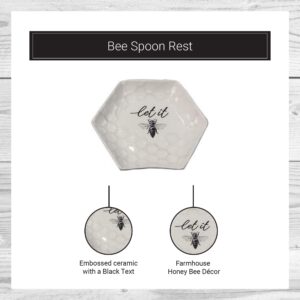 Young's Inc. Spoon Rest for Stove Top and Kitchen Counter - Ceramic Spoon Holder - Durable and Easy-to-Clean - Can Hold Ladles, Spatulas, Tea Bags, and More - Stylish Honey Bee Design - 5" x 5" x 1"