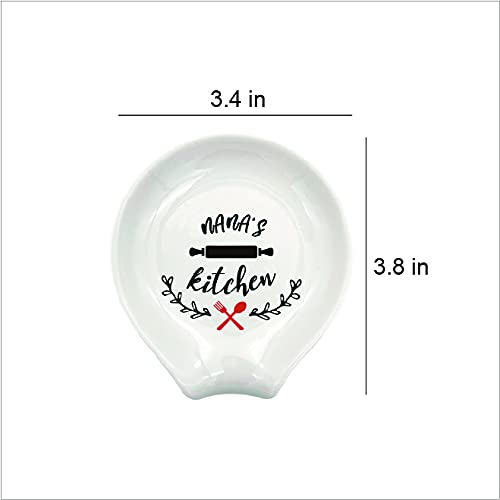 family Kitchen Funny Kitchen White Ceramic Spoon Rests, NaNa’s Kitchen Coffee Tea Spoon Rest Holder for Women, Nana, Grandma New House Housewarming Gift