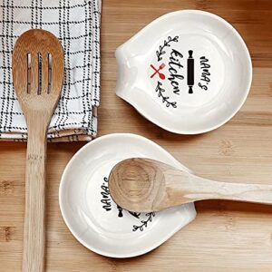 family Kitchen Funny Kitchen White Ceramic Spoon Rests, NaNa’s Kitchen Coffee Tea Spoon Rest Holder for Women, Nana, Grandma New House Housewarming Gift