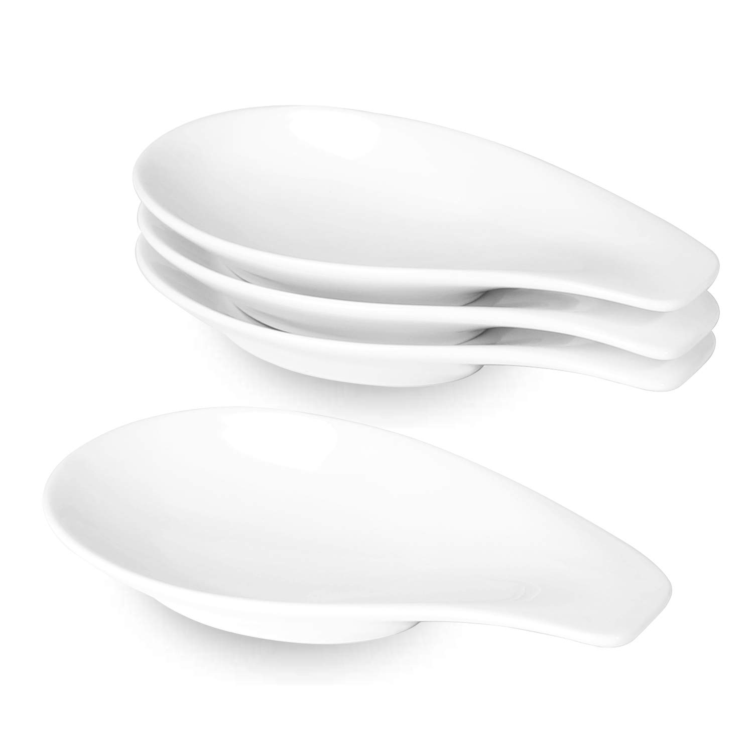 ONTUBE Ceramic Spoon Rests for Buffet Set of 4, Porcelain Sauce Dish Resting Cooking Spoons Holder, 6.5 Inch (White)