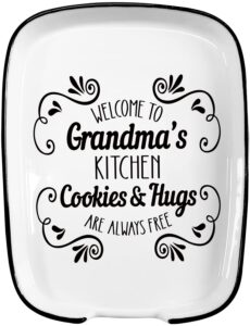 hvukeke ceramic spoon rest for kitchen stove top counter, funny welcome to grandma's kitchen white spoon holders for grandma, grandmother, nana cute kitchen decor gift