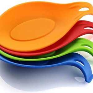 iNeibo Silicone Spoon Rest, Pack of 4-BPA Free Flexible Silicone Kitchen Utensil Rest Ladle Spoon Holder for Stove Top – for Cooking Spatula, Ladle, Brush, Risotto