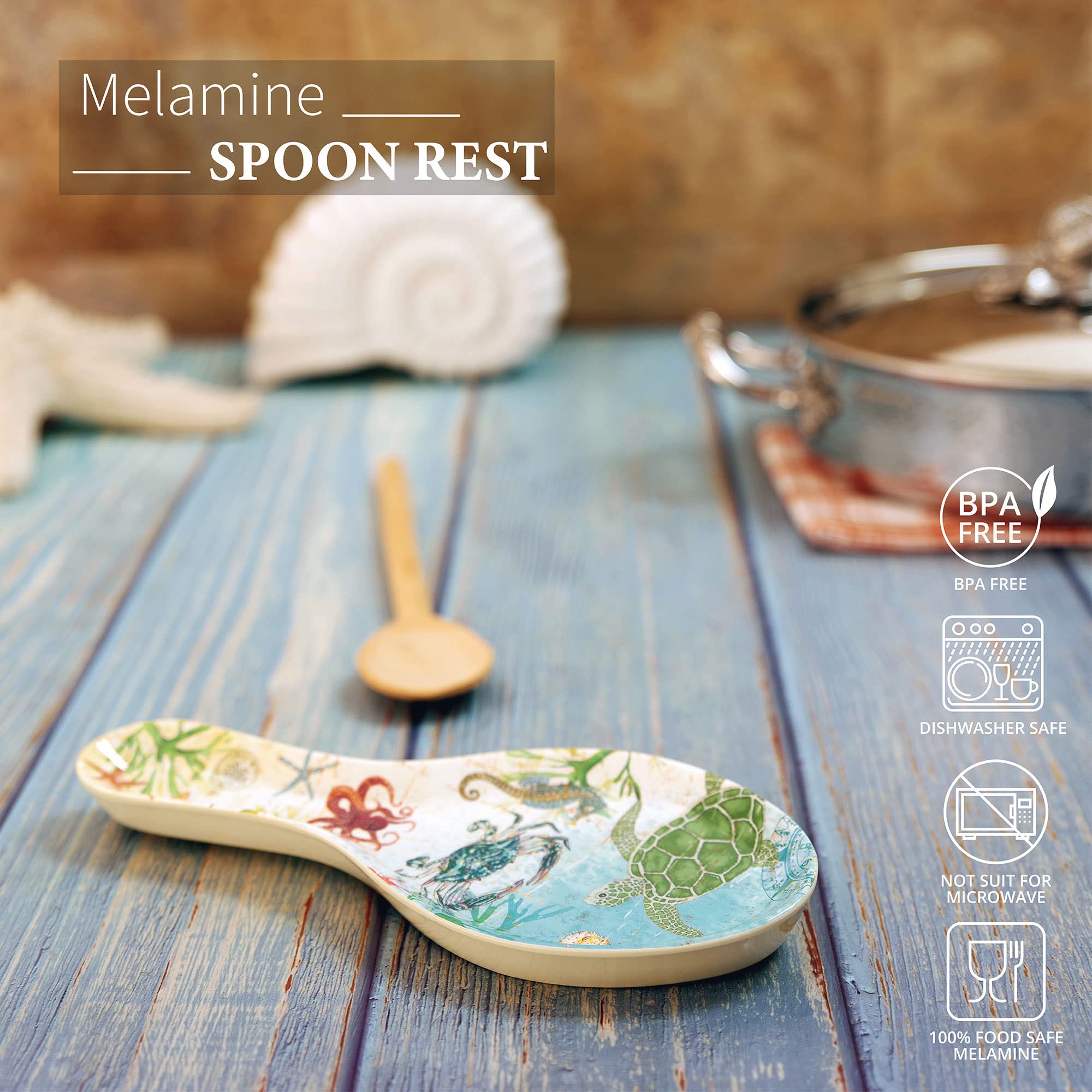 UPware Melamine Spoon Rest Spoon Holder Kitchen Utensil Holders 9.625 Inch for Kitchen Counter Dining Table (Sealife Crab)