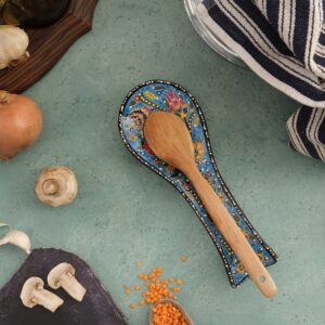 BCS Spoon Rest Set of 2 - Ceramic Spoon Holder for Stovetop & Kitchen Counter - Dishwasher Safe Handmade Kitchen Utensil (Blue-Red 3.5” W x 9" L)