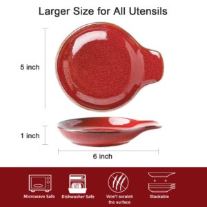 KQRIV Ceramic Spoon Rest for Stove Top - Red Spoon Rest for Kitchen Counter, Heat Resistant Cooking Utensil Rest - Dishwasher Safe -Modern Kitchen Decor