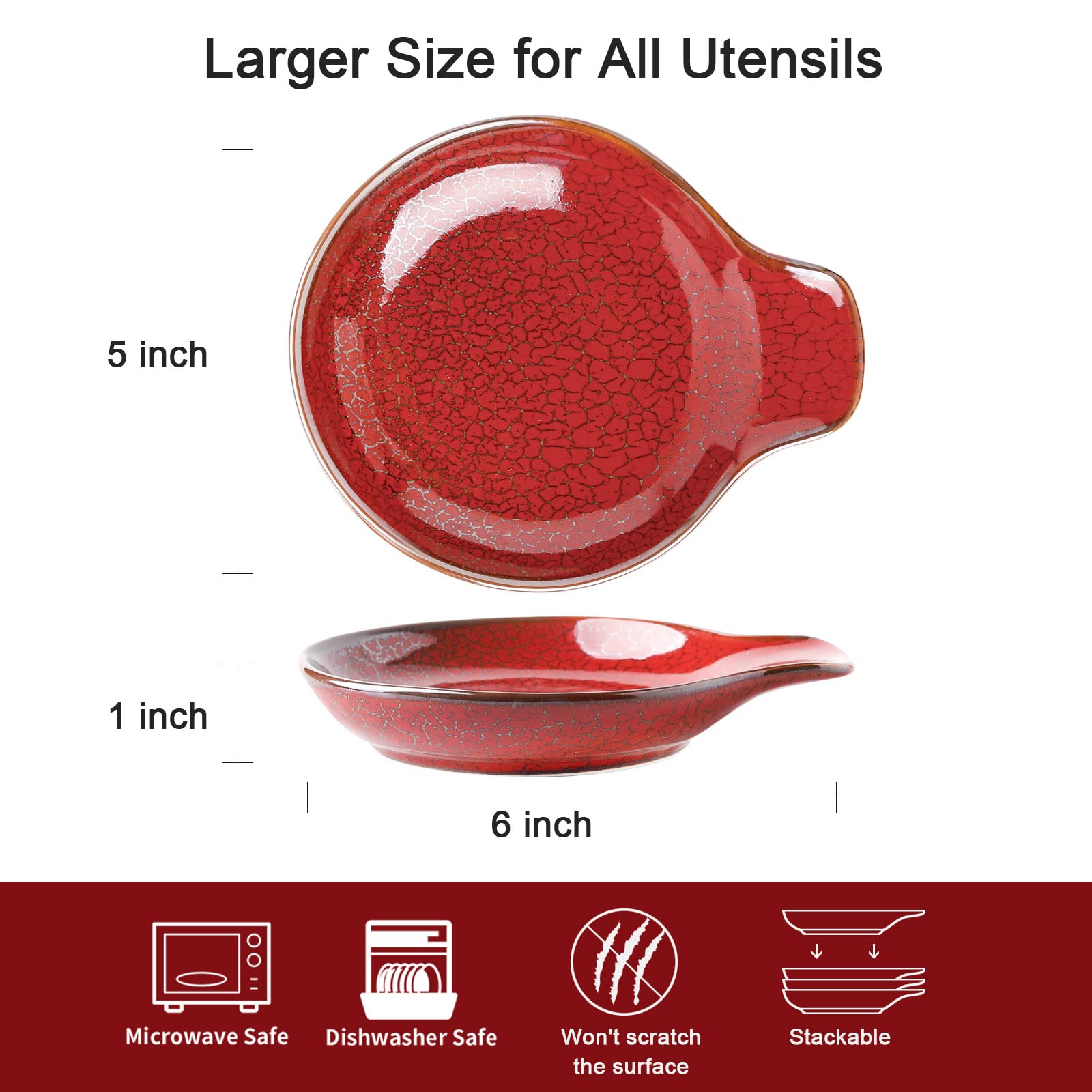 KQRIV Ceramic Spoon Rest for Stove Top - Red Spoon Rest for Kitchen Counter, Heat Resistant Cooking Utensil Rest - Dishwasher Safe -Modern Kitchen Decor