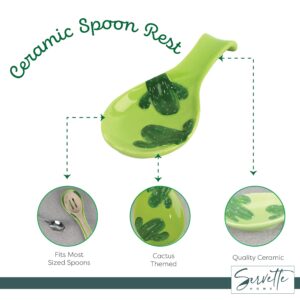 Ceramic Spoon Rest Kitchen Ladle and Spoon Holder - Cactus