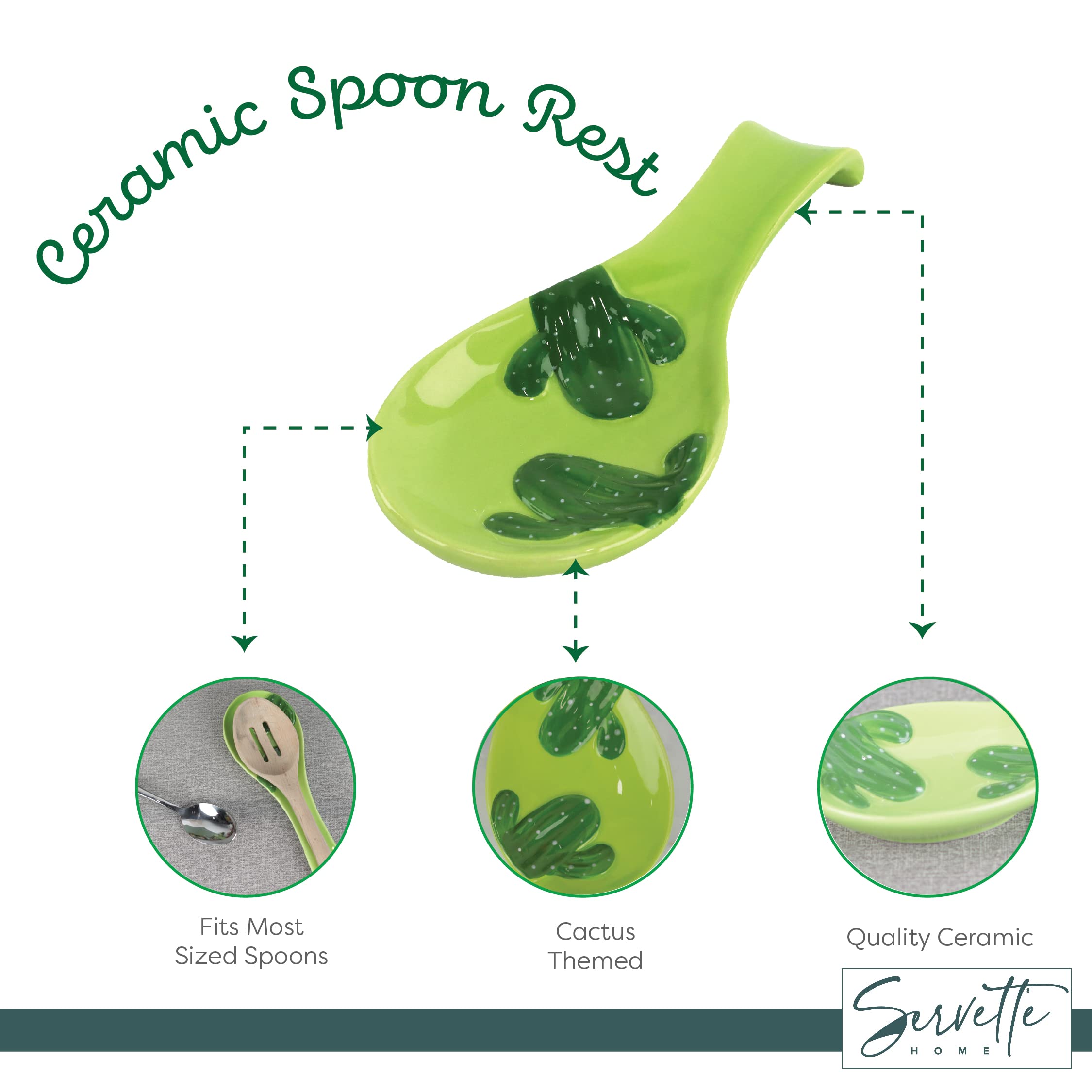 Ceramic Spoon Rest Kitchen Ladle and Spoon Holder - Cactus