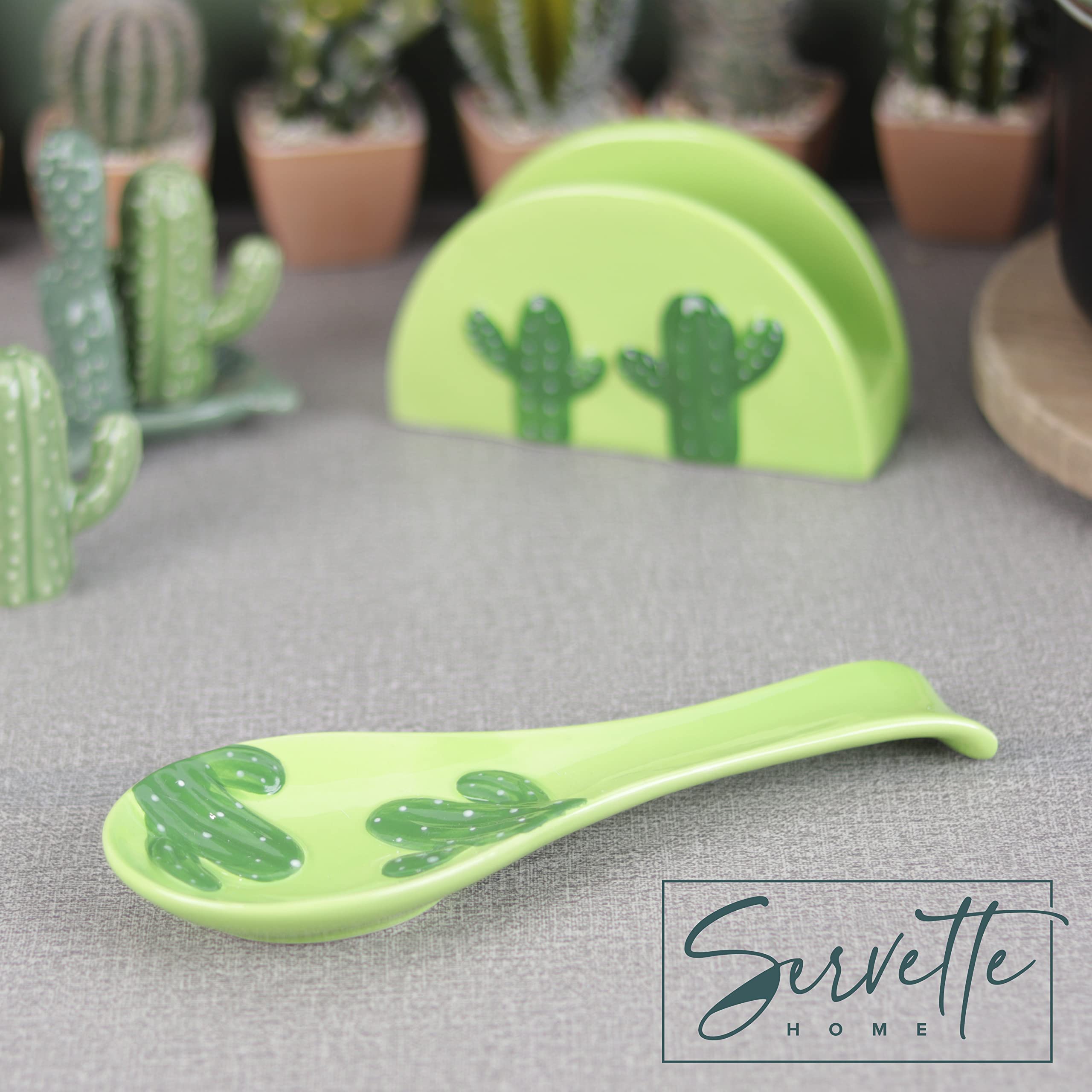 Ceramic Spoon Rest Kitchen Ladle and Spoon Holder - Cactus