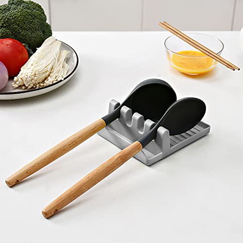 Kitchen Utensil Rest, Spoon Rest, Kitchen Utensil Set, Upgrade Hanging Design, Heat-Resistant, BPA - Free Spoon Holder for Spoons, Ladles, Tongs & More - 2 Pack (White & Grey) - Luck Love