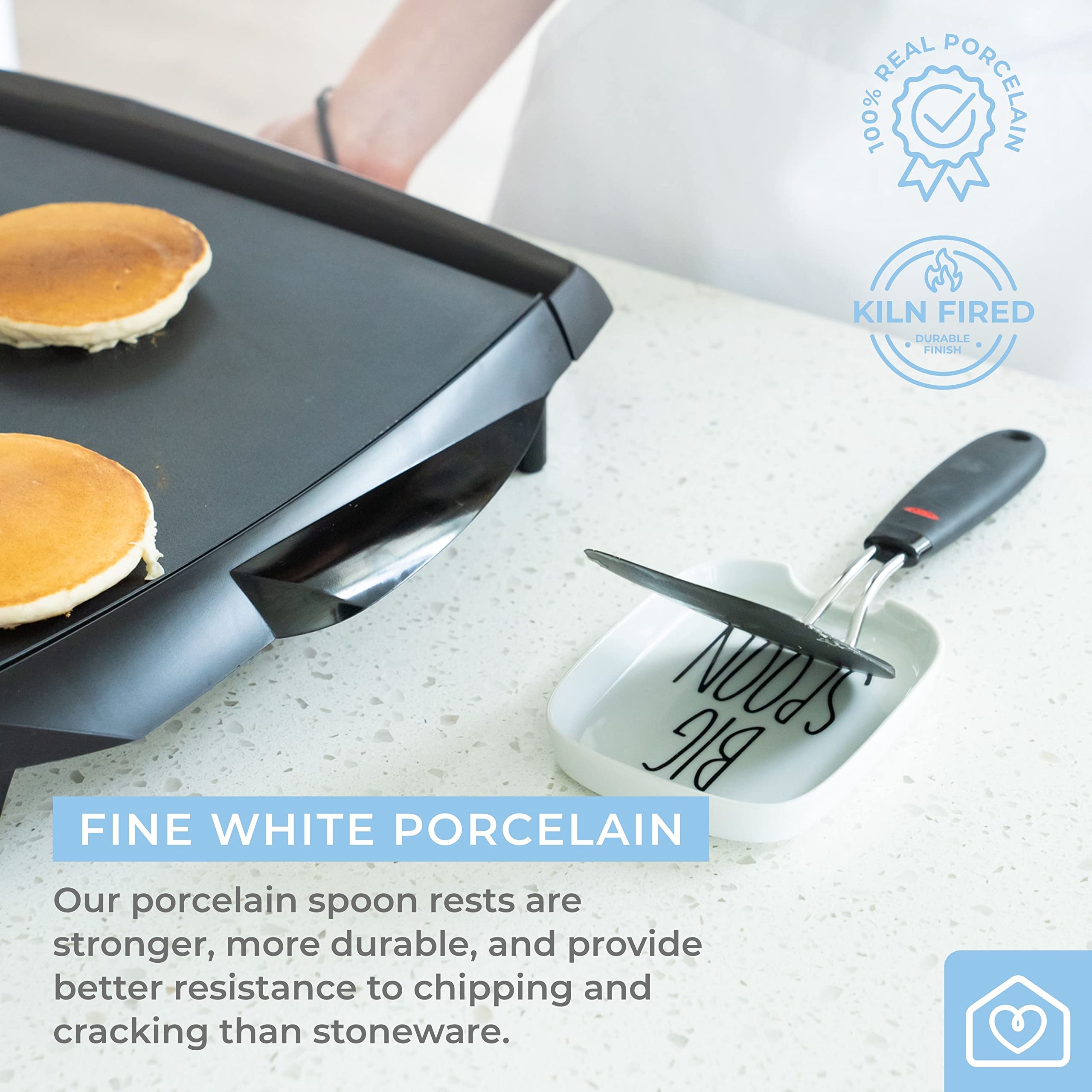 Heartland Home Porcelain Nesting Spoon Rest for Stove Top or Kitchen Counter. 2pc Cooking Spoon Holder (Big/Little). Utensil Rest and Small Spoon Rest. Smart Kitchen Gadgets and Cute Kitchen Gifts