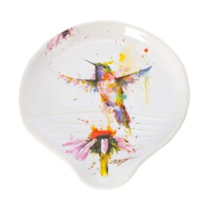 dean crouser 5 x 5 glossy ceramic stoneware spoon rest (hummingbird watercolor)