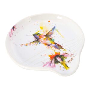 Dean Crouser 5 x 5 Glossy Ceramic Stoneware Spoon Rest (Hummingbird Watercolor)