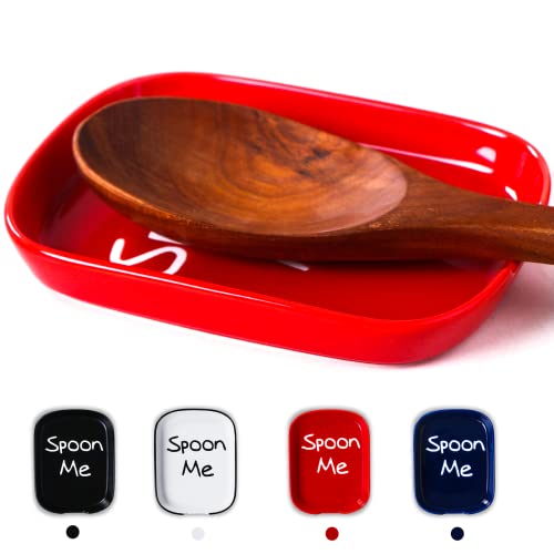 Lareina Ceramic Spoon Rest For Stove Top - Spoon Holder For Kitchen Counter Top, Heat-Resistant Cooking Utensil Rest, Cute Spoon Rest, Modern Farmhouse Kitchen Decor, Red