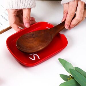 Lareina Ceramic Spoon Rest For Stove Top - Spoon Holder For Kitchen Counter Top, Heat-Resistant Cooking Utensil Rest, Cute Spoon Rest, Modern Farmhouse Kitchen Decor, Red