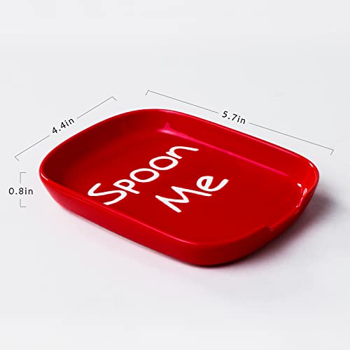 Lareina Ceramic Spoon Rest For Stove Top - Spoon Holder For Kitchen Counter Top, Heat-Resistant Cooking Utensil Rest, Cute Spoon Rest, Modern Farmhouse Kitchen Decor, Red