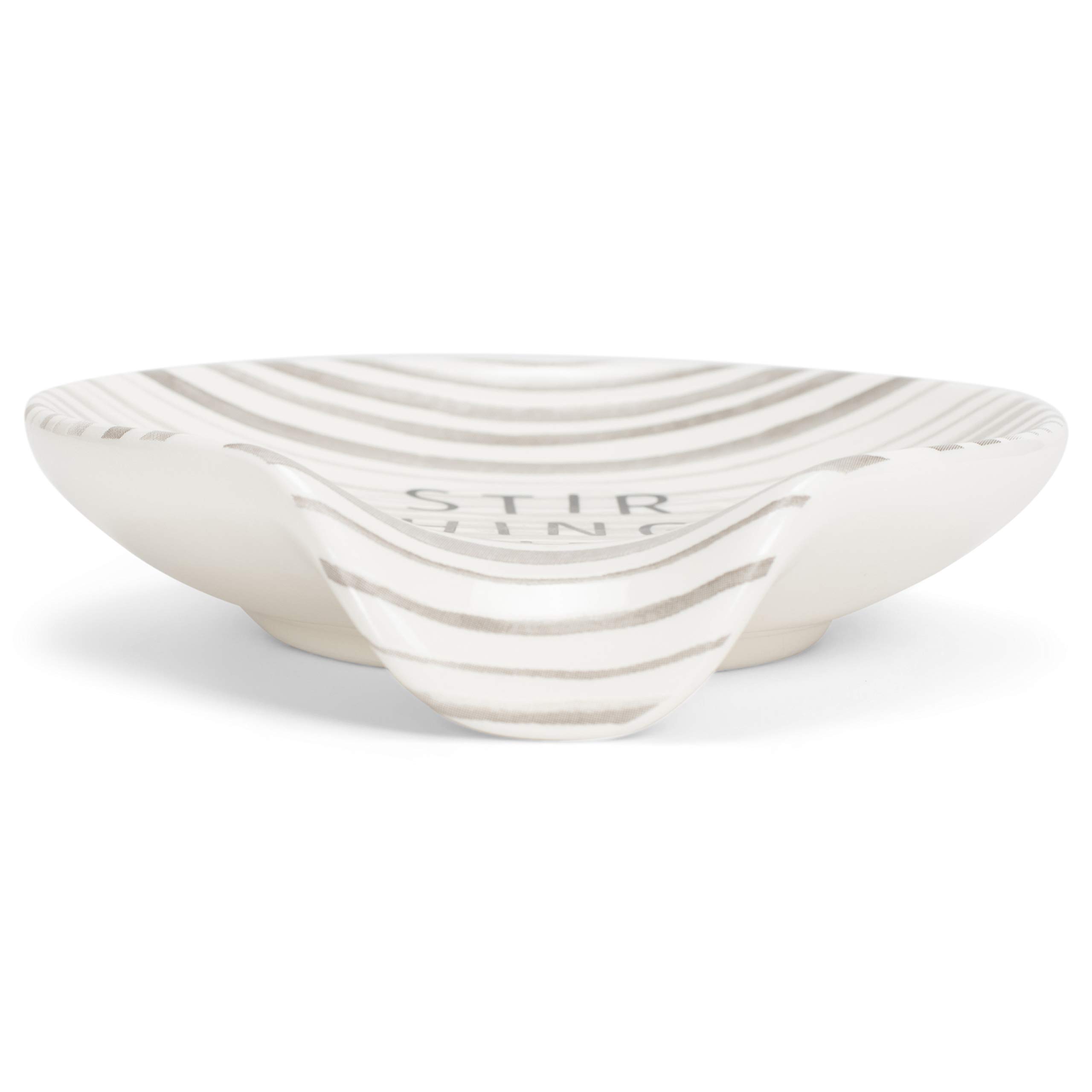 DEMDACO Stir Things Up 4.5 x 4 Glossy White and Grey Stripe Ceramic Stoneware Kitchen Spoon Rest