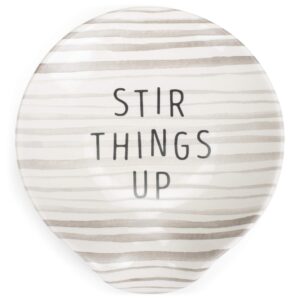 DEMDACO Stir Things Up 4.5 x 4 Glossy White and Grey Stripe Ceramic Stoneware Kitchen Spoon Rest