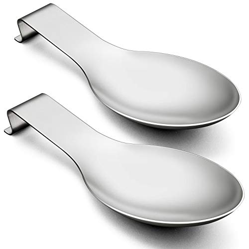 Homikit Spoon Rest Set of 2 for Kitchen Counter Stove Top, Stainless Steel Utensil Rest Ladle Spatula Holder, Heavy Duty, Dishwasher Safe