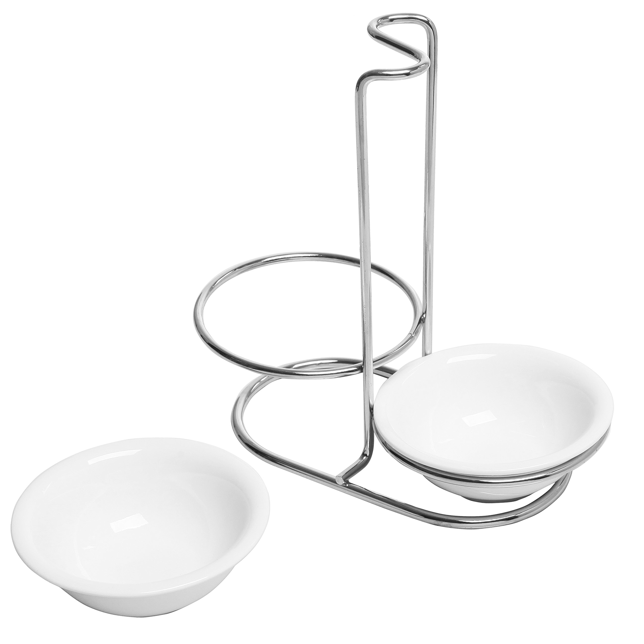 MyGift Set of 2 Ceramic Spoon Rest, Upright Ladle Holder Ceramic Dish with Silver Stainless Steel Rack