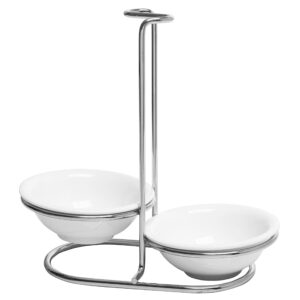 MyGift Set of 2 Ceramic Spoon Rest, Upright Ladle Holder Ceramic Dish with Silver Stainless Steel Rack