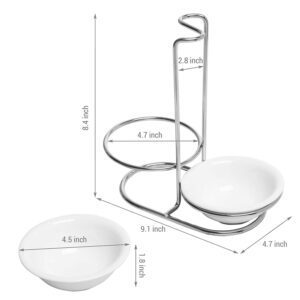 MyGift Set of 2 Ceramic Spoon Rest, Upright Ladle Holder Ceramic Dish with Silver Stainless Steel Rack